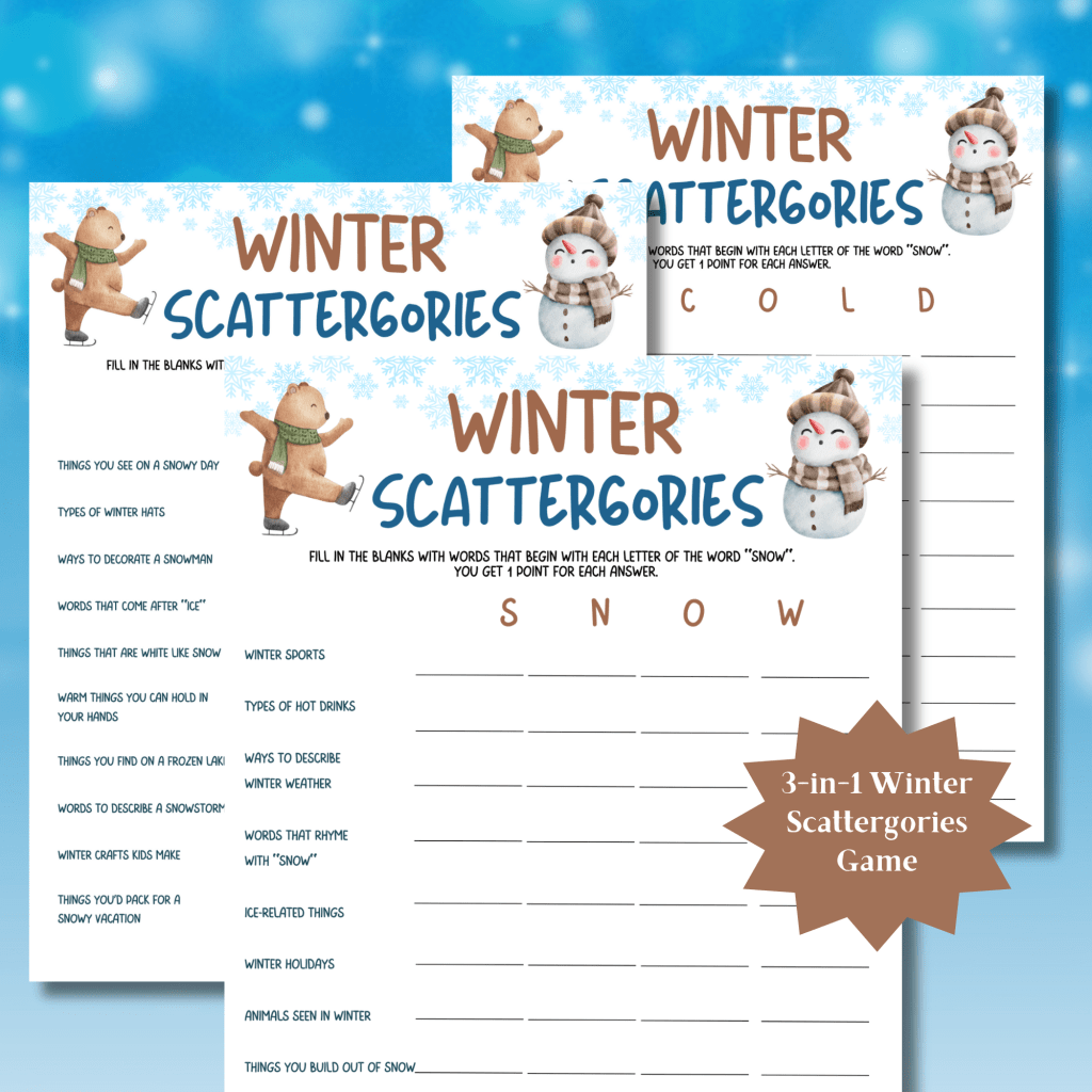 Winter Scattergories Winter Party Game - Heartmade Holidays