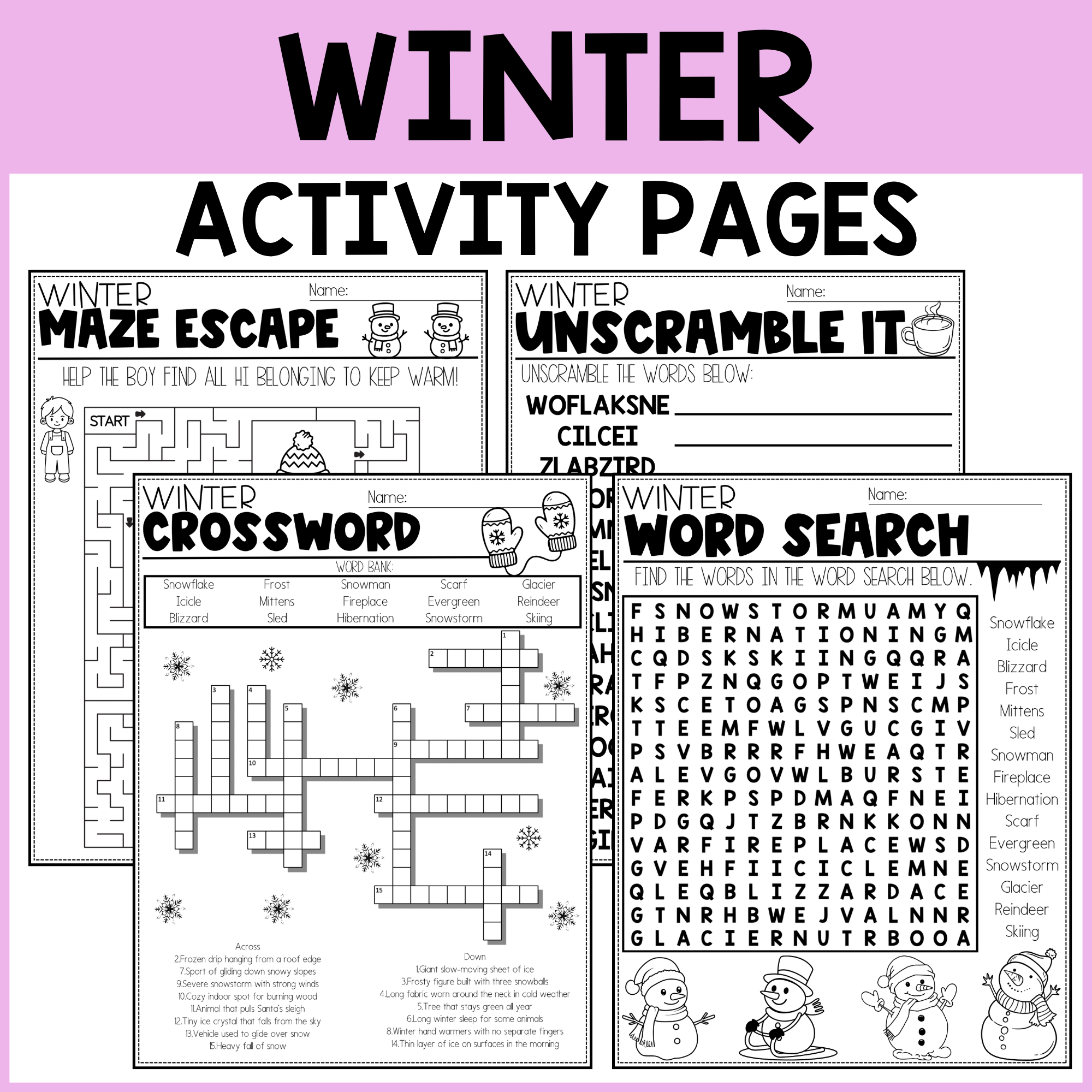 Winter Activity Pages For Kids - Heartmade Holidays